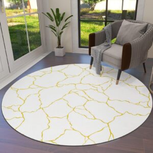 Contemporary Area Rug Carpet for Kids Teen Girls Boys Bedroom, Living Room, Washable Outdoor Indoor Accent Throw Runner Floor Mat Area+Rug Gold White Minimalist Geometric Line 3.3FT(Round)