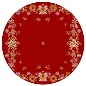 christmas snowflake area rug carpet for kids teen girls boys bedroom, living room, washable outdoor indoor accent throw runner floor mat area+rug red golden xmas holiday 3ft(round)