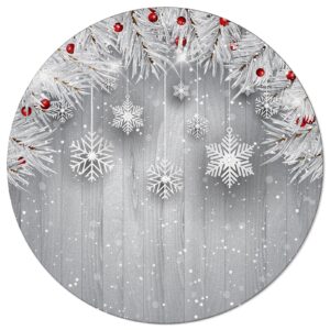 christmas pine area rug carpet for kids teen girls boys bedroom, living room, washable outdoor indoor accent throw runner floor mat area+rug silver tree leaves snowflake farmhouse 3ft(round)