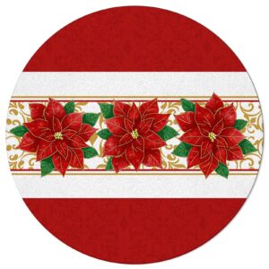 christmas area rug carpet for kids teen girls boys bedroom, living room, washable outdoor indoor accent throw runner floor mat area+rug european classic red winter flower berry 3ft(round)