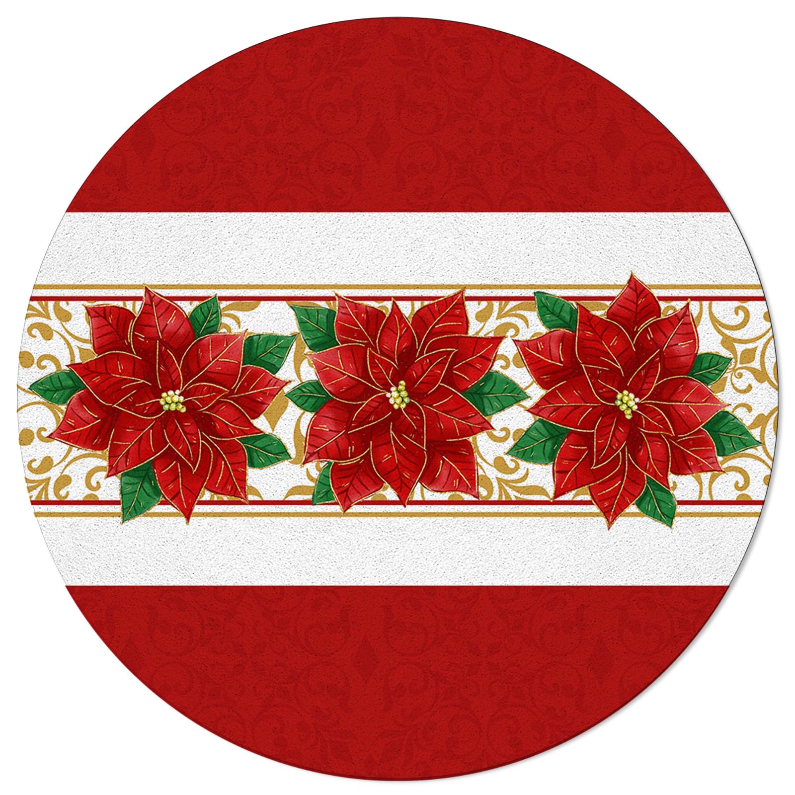 Christmas Area Rug Carpet for Kids Teen Girls Boys Bedroom, Living Room, Washable Outdoor Indoor Accent Throw Runner Floor Mat Area+Rug European Classic Red Winter Flower Berry 3FT(Round)