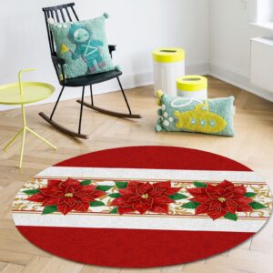 Christmas Area Rug Carpet for Kids Teen Girls Boys Bedroom, Living Room, Washable Outdoor Indoor Accent Throw Runner Floor Mat Area+Rug European Classic Red Winter Flower Berry 3FT(Round)