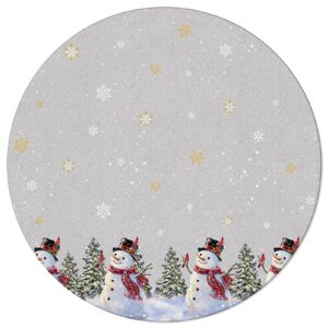 grey christmas area rug carpet for kids teen girls boys bedroom, living room, washable outdoor indoor accent throw runner floor mat area+rug winter snowman gold snowflake tree 3ft(round)