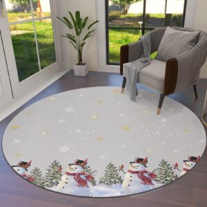 Grey Christmas Area Rug Carpet for Kids Teen Girls Boys Bedroom, Living Room, Washable Outdoor Indoor Accent Throw Runner Floor Mat Area+Rug Winter Snowman Gold Snowflake Tree 3FT(Round)