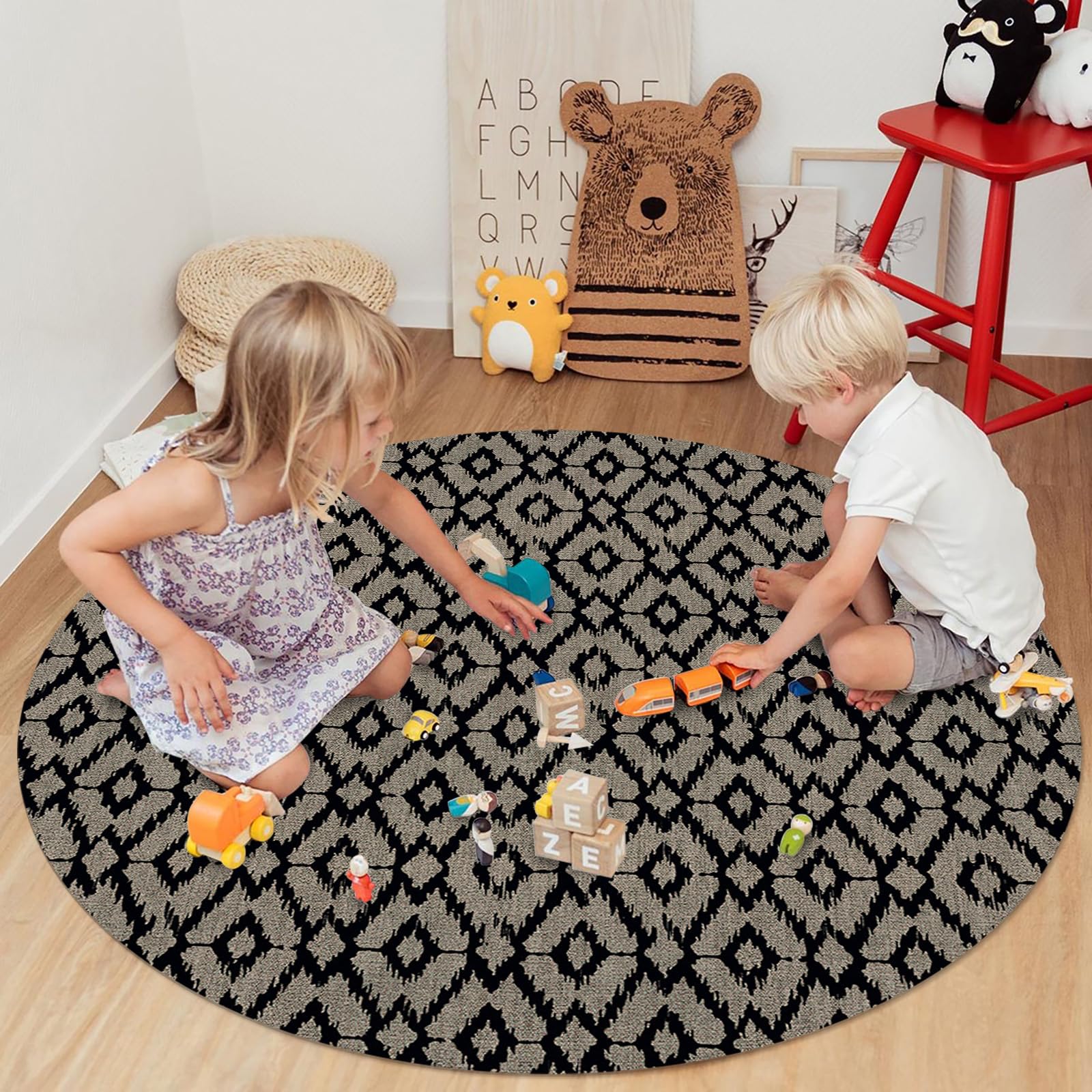 Abstract Contemporary Area Rug Carpet for Kids Teen Girls Boys Bedroom, Living Room, Washable Outdoor Indoor Accent Throw Runner Floor Mat Area+Rug Solid Minimalist Geometric 6FT(Round)