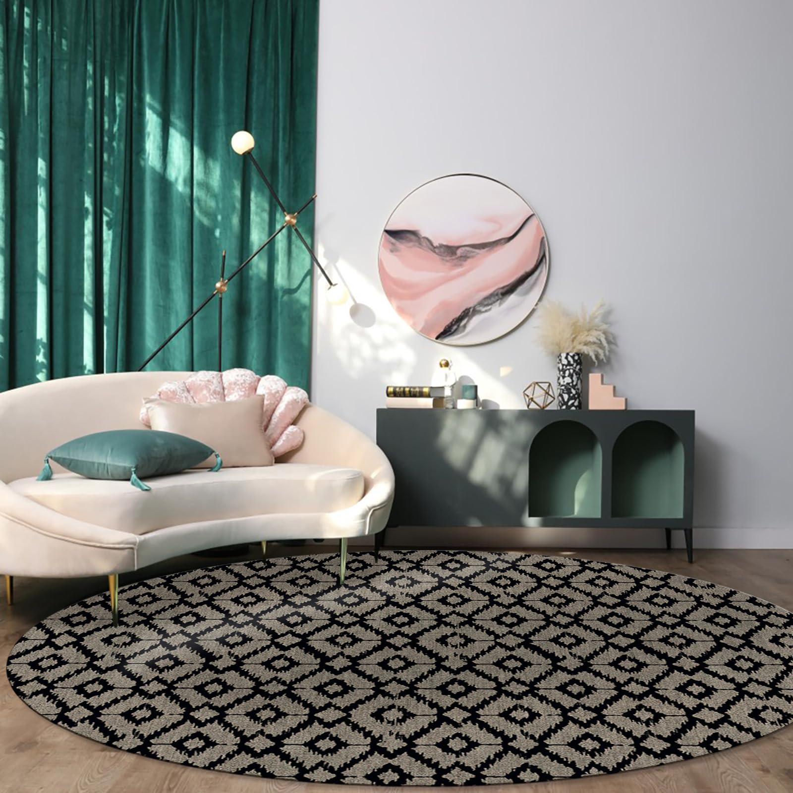 Abstract Contemporary Area Rug Carpet for Kids Teen Girls Boys Bedroom, Living Room, Washable Outdoor Indoor Accent Throw Runner Floor Mat Area+Rug Solid Minimalist Geometric 6FT(Round)