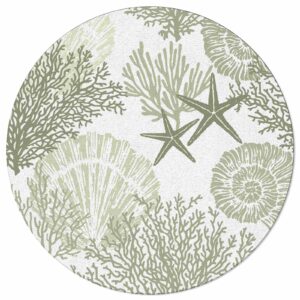 sage green shell area rug carpet for kids teen girls boys bedroom, living room, washable outdoor indoor accent throw runner floor mat area+rug ocean nautical starfish abstract geometric 3ft(round)