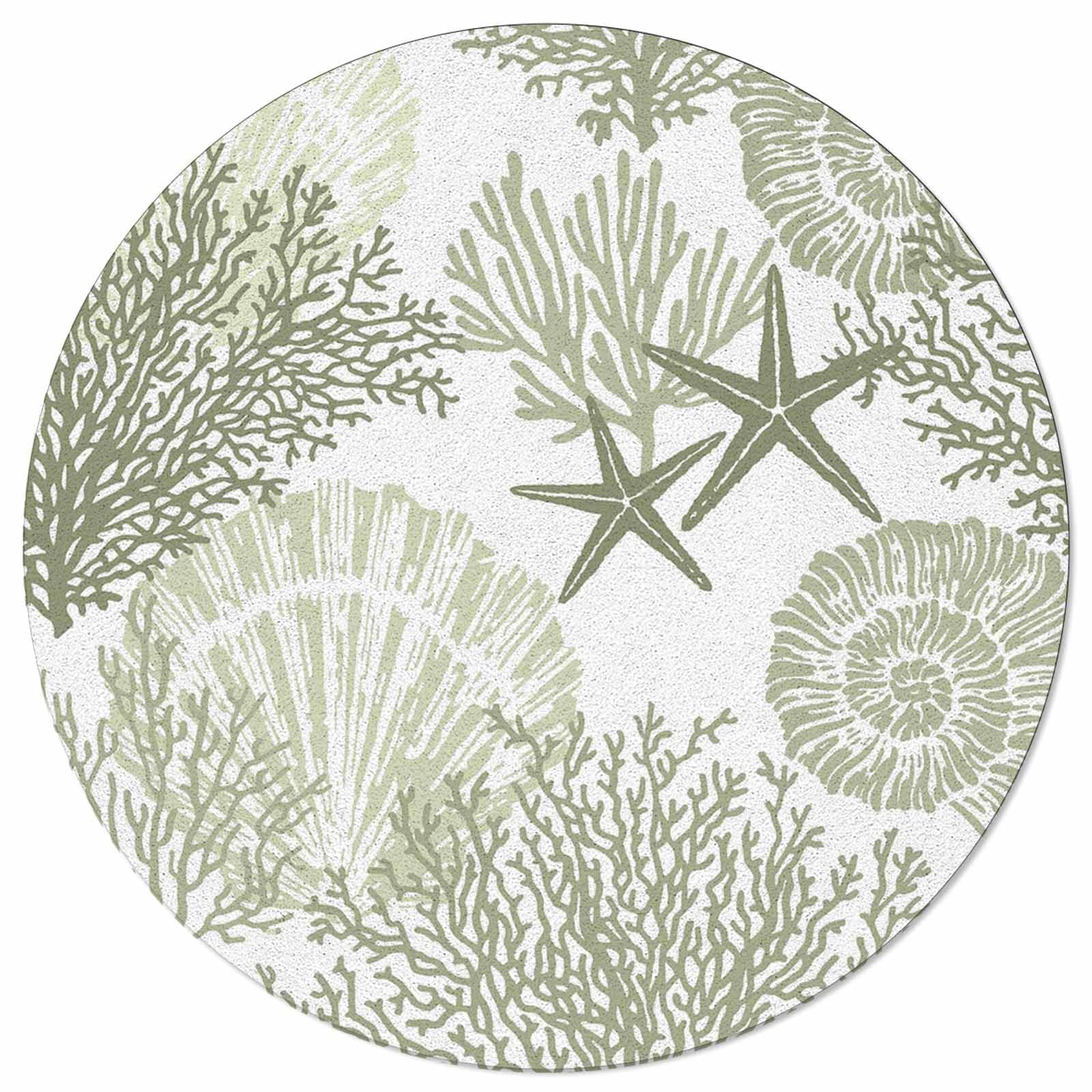 Sage Green Shell Area Rug Carpet for Kids Teen Girls Boys Bedroom, Living Room, Washable Outdoor Indoor Accent Throw Runner Floor Mat Area+Rug Ocean Nautical Starfish Abstract Geometric 3FT(Round)