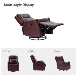 HULALA HOME Genuine Leather Swivel Rocker Recliner with Metal Base, Manual Glider Recliner Chair with Adjustable Backrest & Footrest, Modern Home Theater Sofa Chair for Living Room, Burgundy