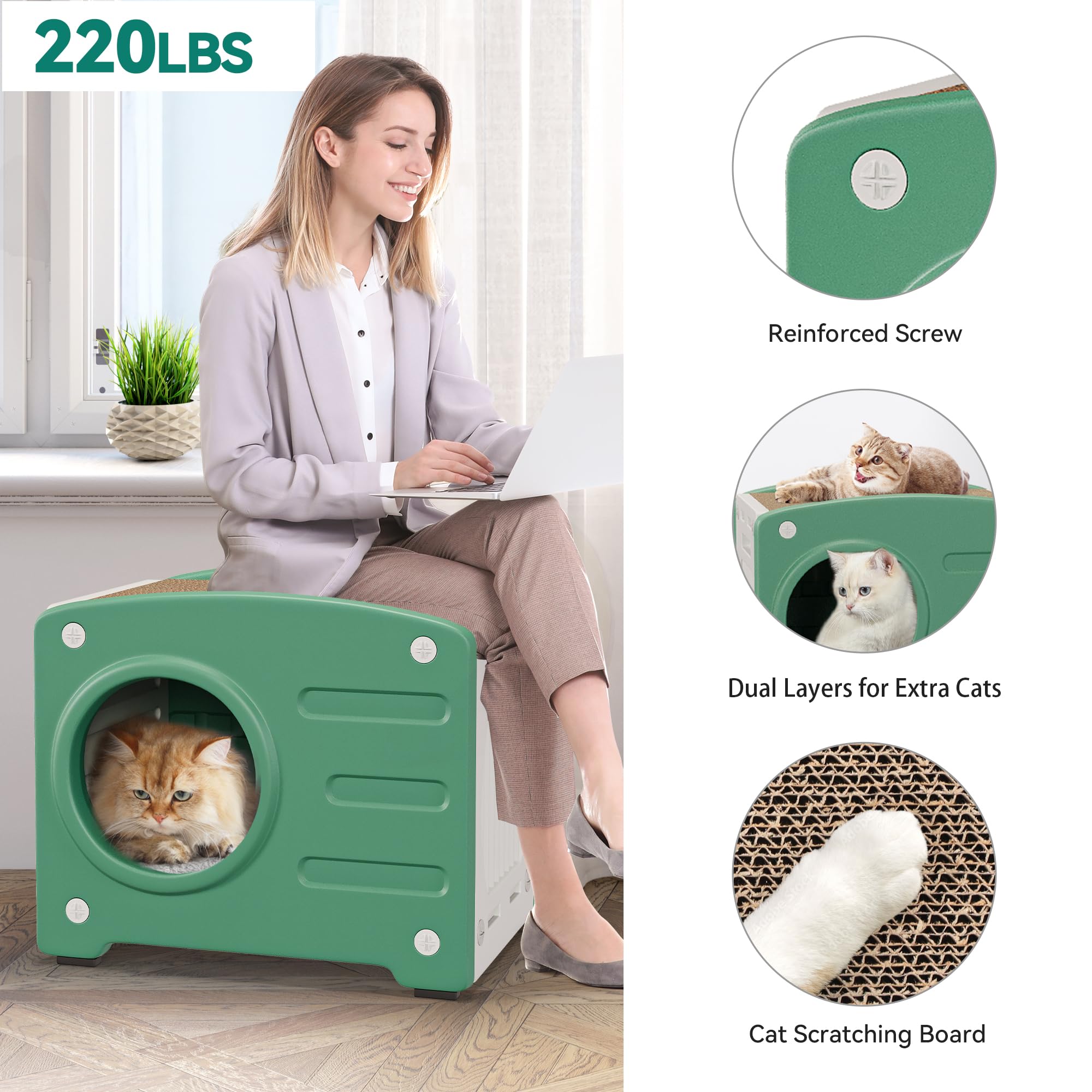 YITAHOME Cat Bed for Indoor Cats, Cube House with Cat Scratching Board, Double Resin Cat Cave Beds, Large Covered Cat Cube Condo, Cat Hideaway for Multiple Cats, 220lbs Load Capacity, Water Resistant