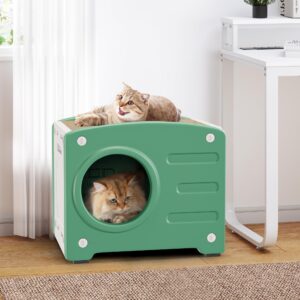 YITAHOME Cat Bed for Indoor Cats, Cube House with Cat Scratching Board, Double Resin Cat Cave Beds, Large Covered Cat Cube Condo, Cat Hideaway for Multiple Cats, 220lbs Load Capacity, Water Resistant