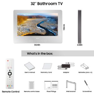 SYLVOX 32 inch Bathroom TV, 1080P Smart Mirror TV Google System NTSC & ATSC Tuner Support WiFi Bluetooth 500 nits High Brightness, IP66 Waterproof TV for Bathroom Bathtub Hotel Shower Spa (Wall Mount)