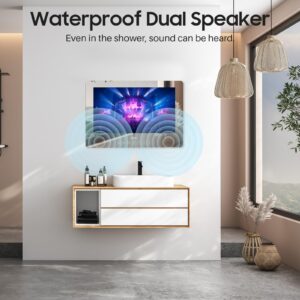 SYLVOX 32 inch Bathroom TV, 1080P Smart Mirror TV Google System NTSC & ATSC Tuner Support WiFi Bluetooth 500 nits High Brightness, IP66 Waterproof TV for Bathroom Bathtub Hotel Shower Spa (Wall Mount)