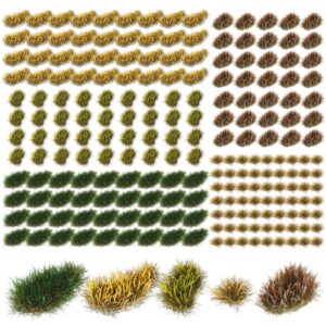 288 pcs static grass tuft flower cluster vegetation groups self adhesive artificial model grass tufts diy miniature colorful flower cluster for terrain railway scenery table landscape (grass style)