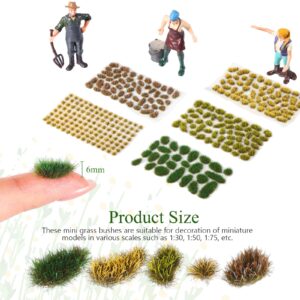 288 Pcs Static Grass Tuft Flower Cluster Vegetation Groups Self Adhesive Artificial Model Grass Tufts DIY Miniature Colorful Flower Cluster for Terrain Railway Scenery Table Landscape (Grass Style)