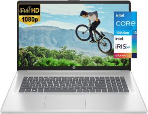 hp 17.3 laptop, 2023 best laptop for working, 17.3" fhd display, intel core i5 1335u processor up to 4.6ghz, 32gb ram, 1tb ssd, intel iris xe graphics, wi-fi 6, backlit keyboard, windows 11 home