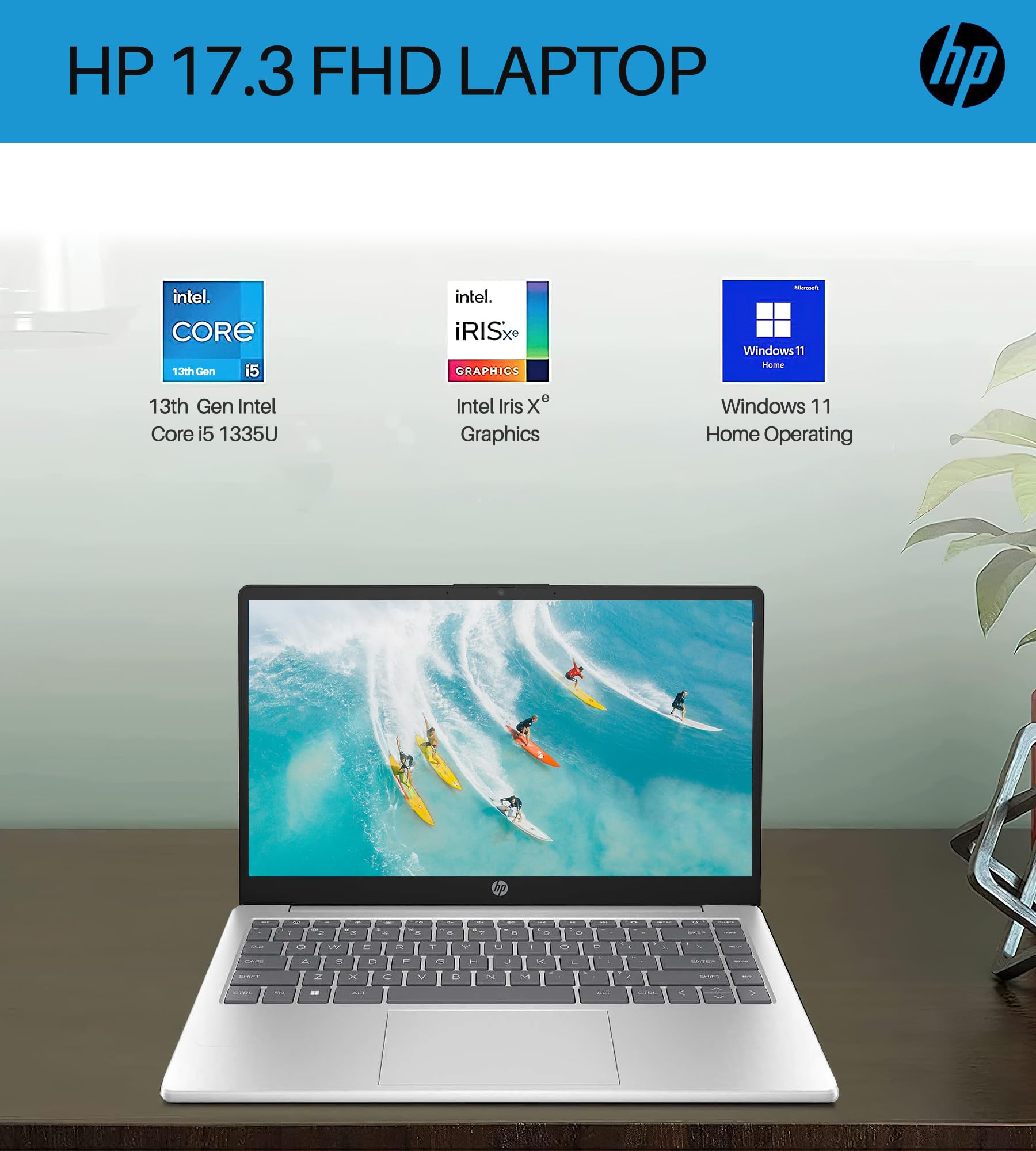 HP 17.3 Laptop, 2023 Best Laptop for Working, 17.3" FHD Display, Intel Core i5 1335U Processor up to 4.6GHz, 32GB RAM, 1TB SSD, Intel Iris Xe Graphics, Wi-Fi 6, Backlit Keyboard, Windows 11 Home