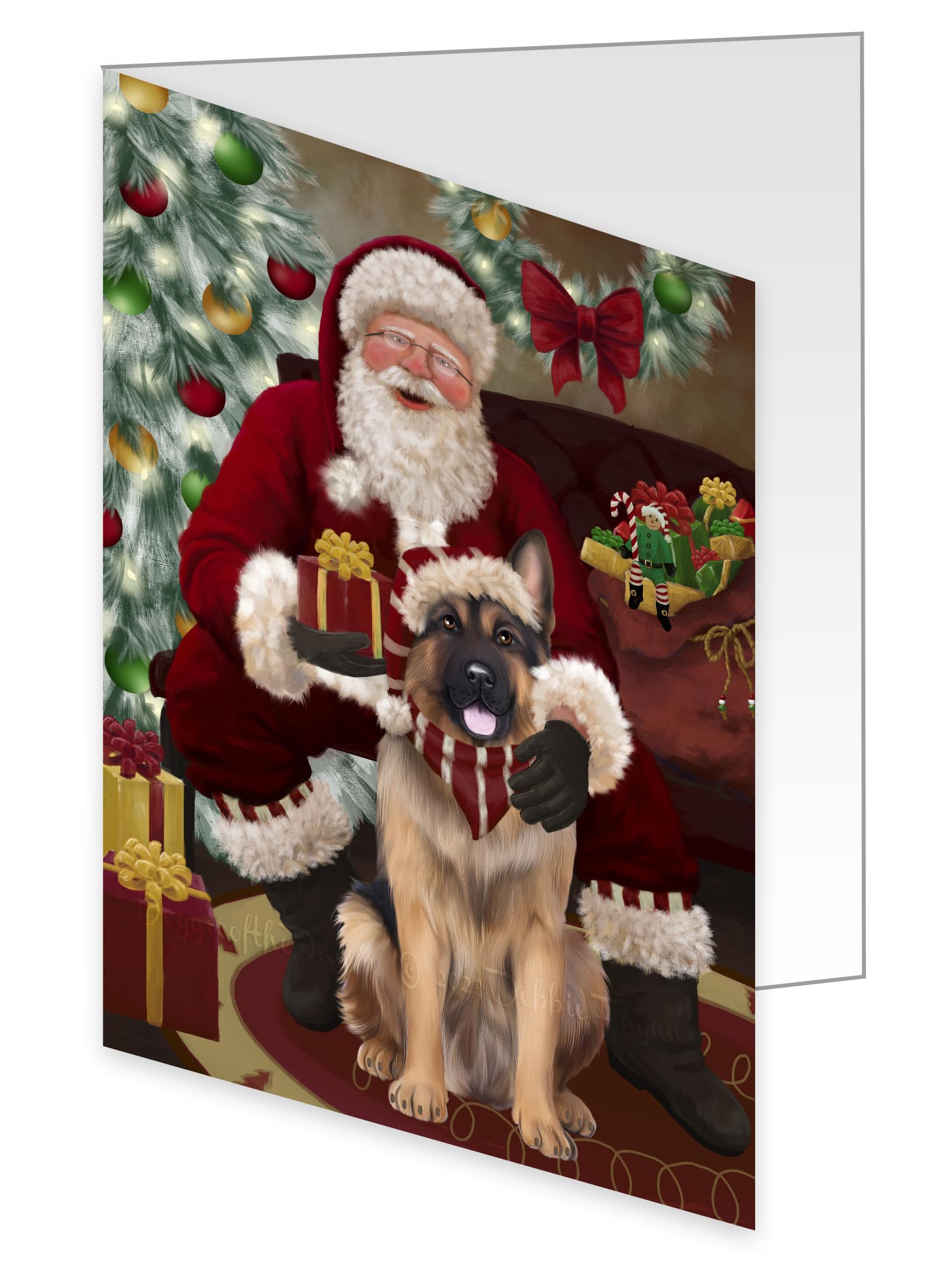 Red Santa German Shepherd Dog Special Holiday Greeting Cards - Adorable Pets Invitation Cards with Envelopes - Pet Artwork Christmas Greeting Cards GCD3155 (50 Greeting Card)