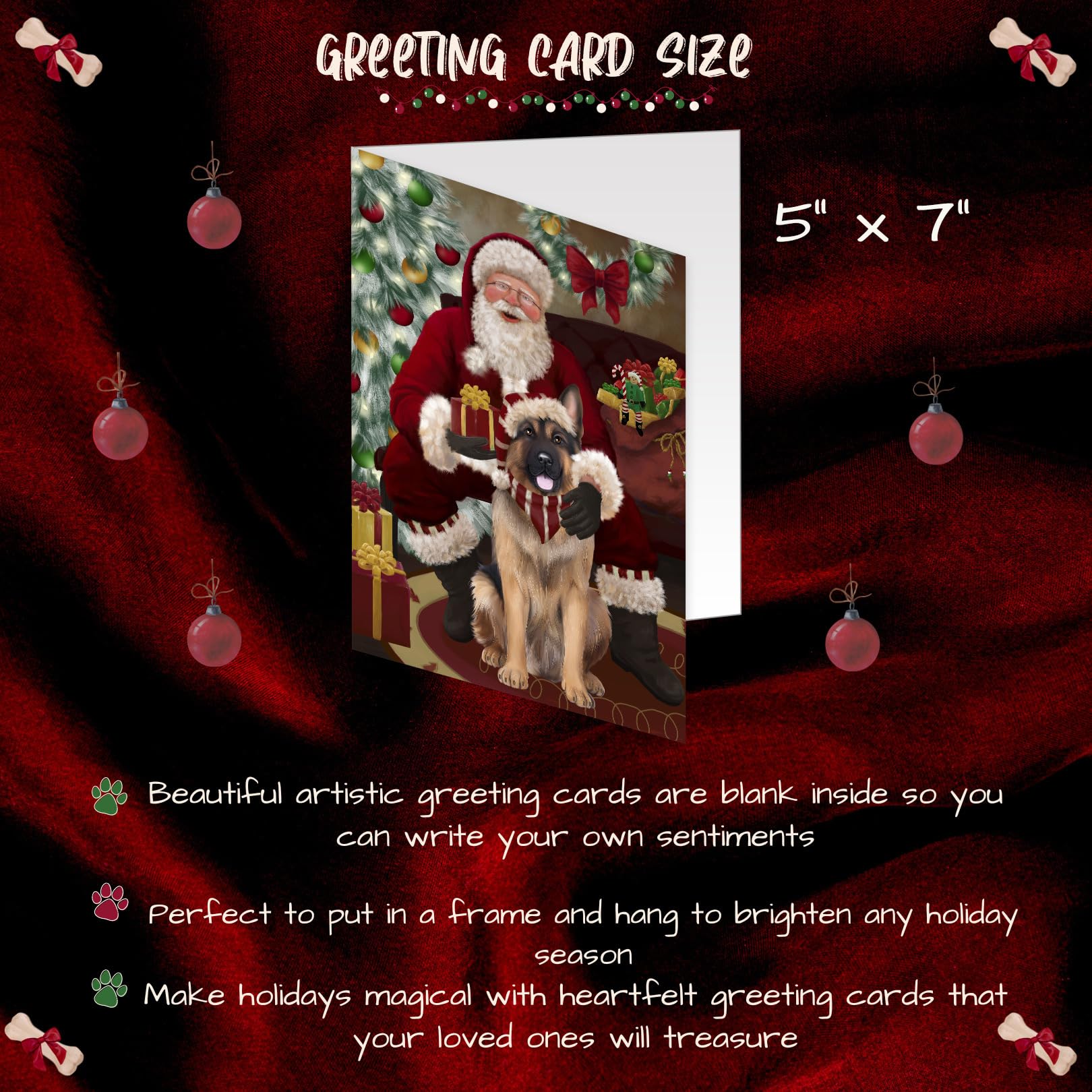 Red Santa German Shepherd Dog Special Holiday Greeting Cards - Adorable Pets Invitation Cards with Envelopes - Pet Artwork Christmas Greeting Cards GCD3155 (50 Greeting Card)