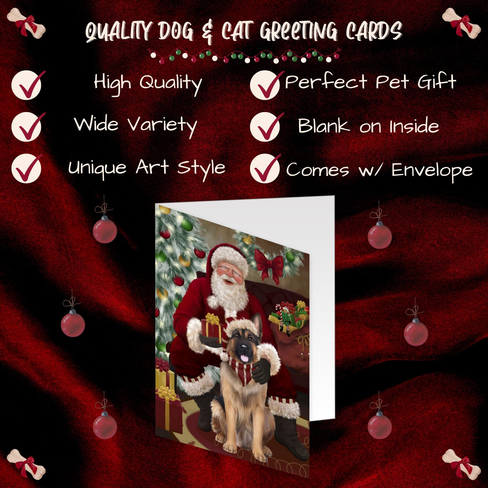 Red Santa German Shepherd Dog Special Holiday Greeting Cards - Adorable Pets Invitation Cards with Envelopes - Pet Artwork Christmas Greeting Cards GCD3155 (50 Greeting Card)