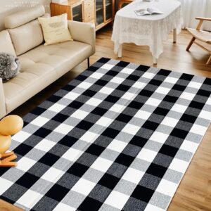 ustide buffalo plaid checkered area rug 4x6ft black and white area rug cotton woven indoor outdoor carpet for living room bedroom dining room kitchen