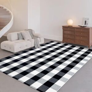 USTIDE Buffalo Plaid Checkered Area Rug 4x6Ft Black and White Area Rug Cotton Woven Indoor Outdoor Carpet for Living Room Bedroom Dining Room Kitchen