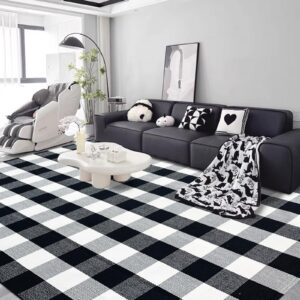 ustide buffalo plaid rug 8x10ft black and white checker area rug cotton woven indoor carpet for living room bedroom dining room washable outdoor patio rugs farmhouse rug