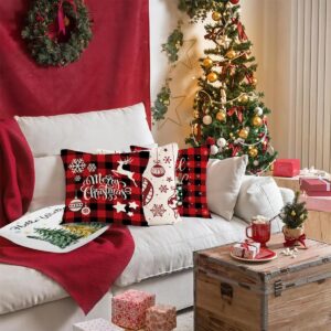 8 Pcs Christmas Decorations Christmas Pillow Covers,18 x 18 Inch Xmas Series Cushion Pillow Cover,Modern Farmhouse Christmas Throw Pillow Covers,Holiday Decor Throw Cushion Case for Home Couch (Red)