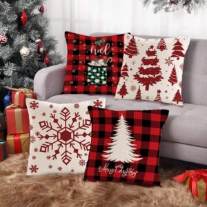 8 Pcs Christmas Decorations Christmas Pillow Covers,18 x 18 Inch Xmas Series Cushion Pillow Cover,Modern Farmhouse Christmas Throw Pillow Covers,Holiday Decor Throw Cushion Case for Home Couch (Red)