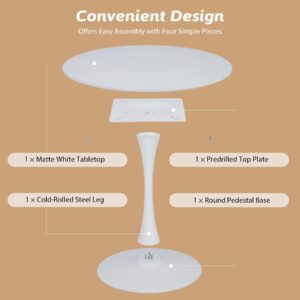 VONLUCE Round Dining Table, 36 Inch Tulip Table with MDF Top and Steel Base, Small Pedestal Table for Dining Room Kitchen Living Room More, Modern Bistro Table Kitchen Table with 220lb Capacity, White