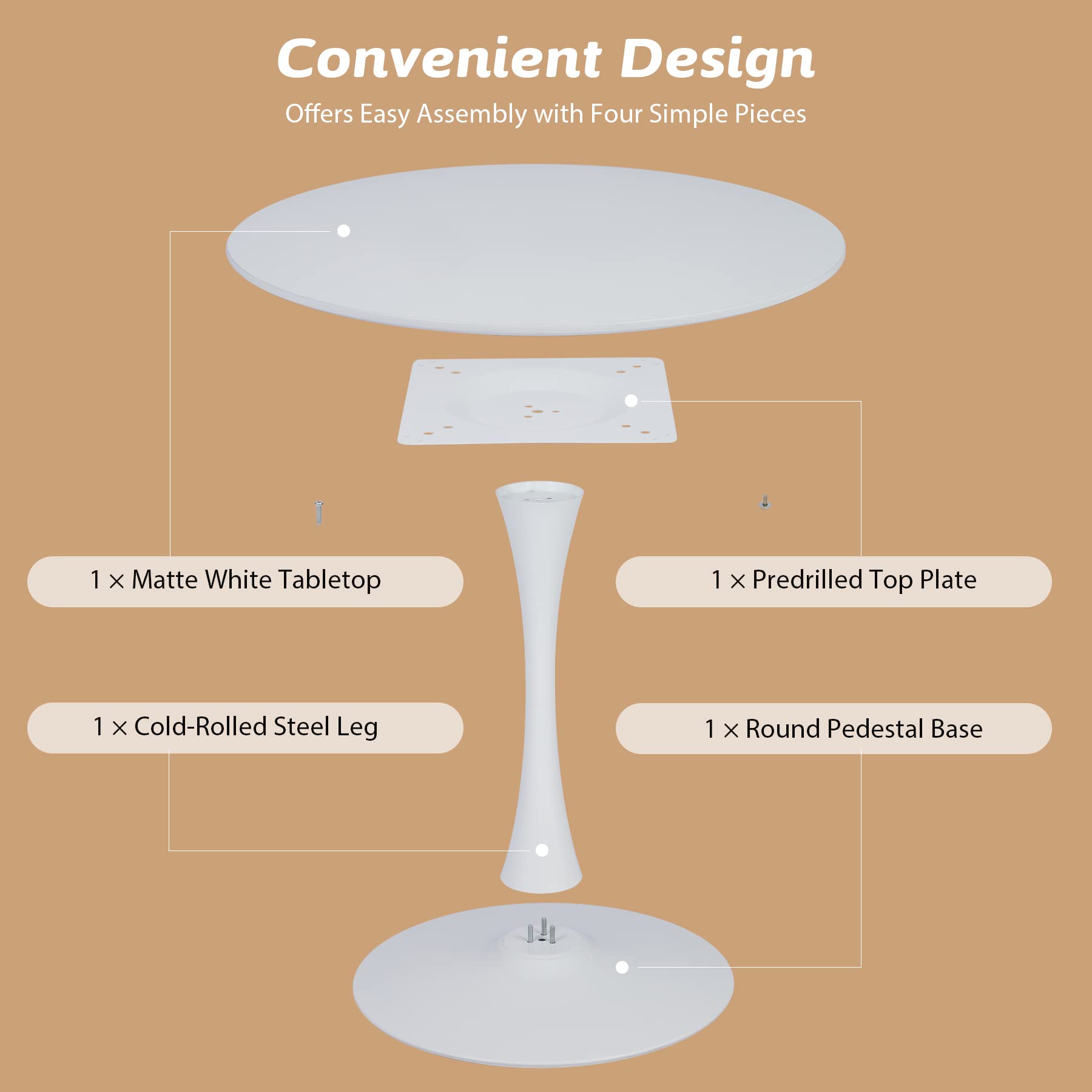 VONLUCE Round Dining Table, 36 Inch Tulip Table with MDF Top and Steel Base, Small Pedestal Table for Dining Room Kitchen Living Room More, Modern Bistro Table Kitchen Table with 220lb Capacity, White