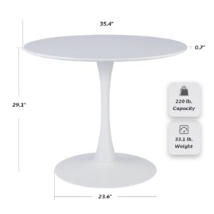 VONLUCE Round Dining Table, 36 Inch Tulip Table with MDF Top and Steel Base, Small Pedestal Table for Dining Room Kitchen Living Room More, Modern Bistro Table Kitchen Table with 220lb Capacity, White