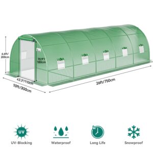 YITAHOME 26x10x6.5ft Greenhouse Large Heavy Duty Tunnel Green Houses Outdoor Plant Gardening Upgraded Galvanized Steel Frame Zipper Doors 7 Crossbars Garden, Green