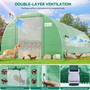 YITAHOME 26x10x6.5ft Greenhouse Large Heavy Duty Tunnel Green Houses Outdoor Plant Gardening Upgraded Galvanized Steel Frame Zipper Doors 7 Crossbars Garden, Green