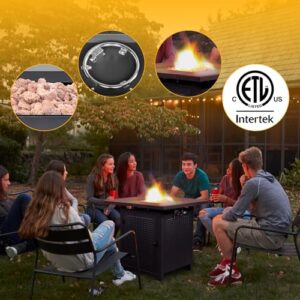 28-Inch Stainless Steel Fire Table，50000 BTU Gas Firepit with Volcanic Stone Black