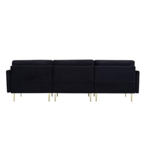 SONGG 105” L-Shaped Modern Convertible Sectional Sofa, Velvet Fabric Upholstered Couch, with Chaise Detachable, Washable Cover and Ottoman, for Living Room, Black