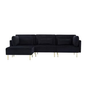 SONGG 105” L-Shaped Modern Convertible Sectional Sofa, Velvet Fabric Upholstered Couch, with Chaise Detachable, Washable Cover and Ottoman, for Living Room, Black