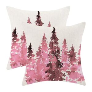 aeioae christmas pillow covers 18 x 18 inch set of 2, pink christmas trees decoration throw pillow covers holiday farmhouse winter pillowcase for couch home sofa indoor outdoor decor