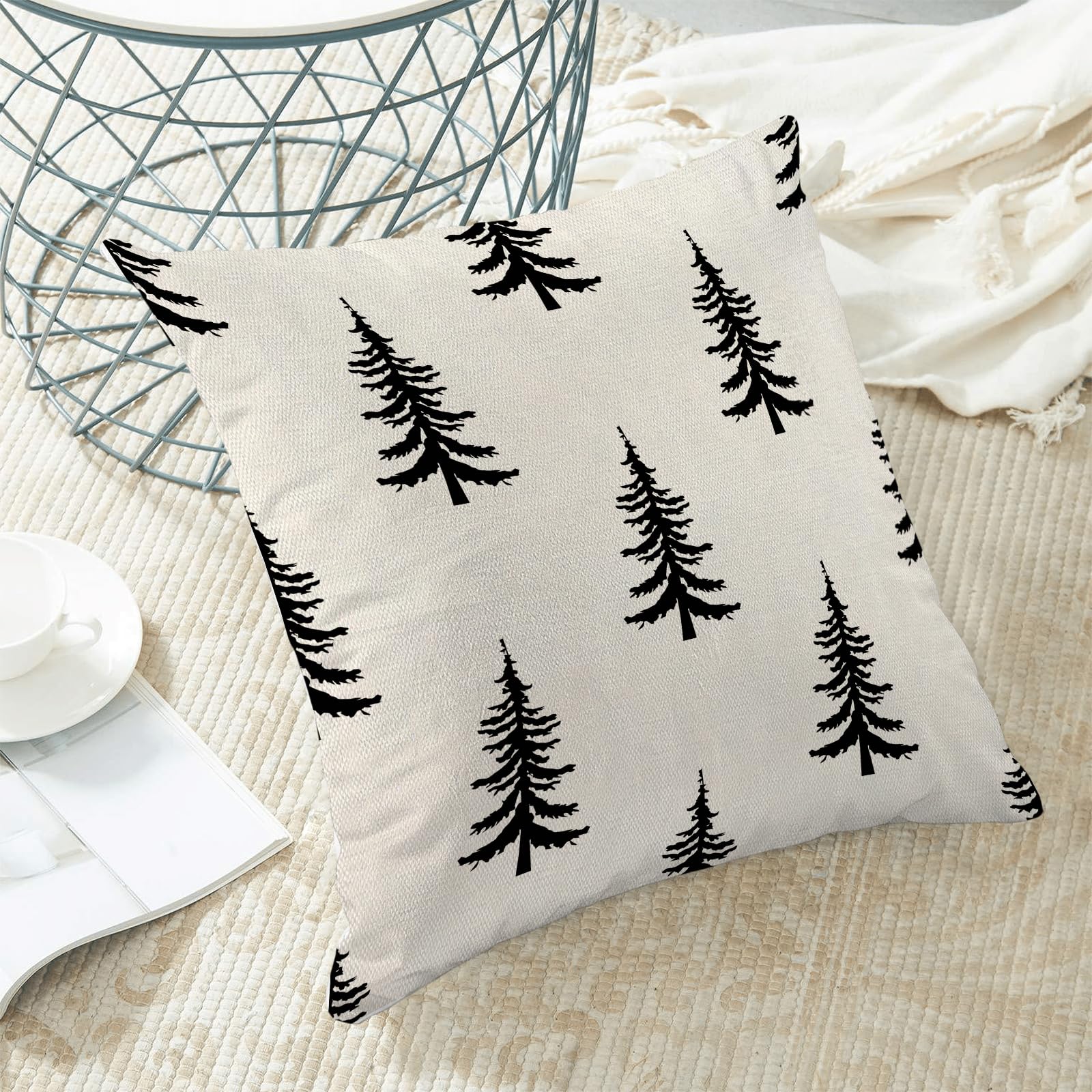 CXMEIFLY Christmas Pillow Covers 20x20 Inch Set of 2 White Black Christmas Tree Decor Throw Pillows Winter Xmas Holiday Outdoor Cushion Cases for Couch Bed Decorations