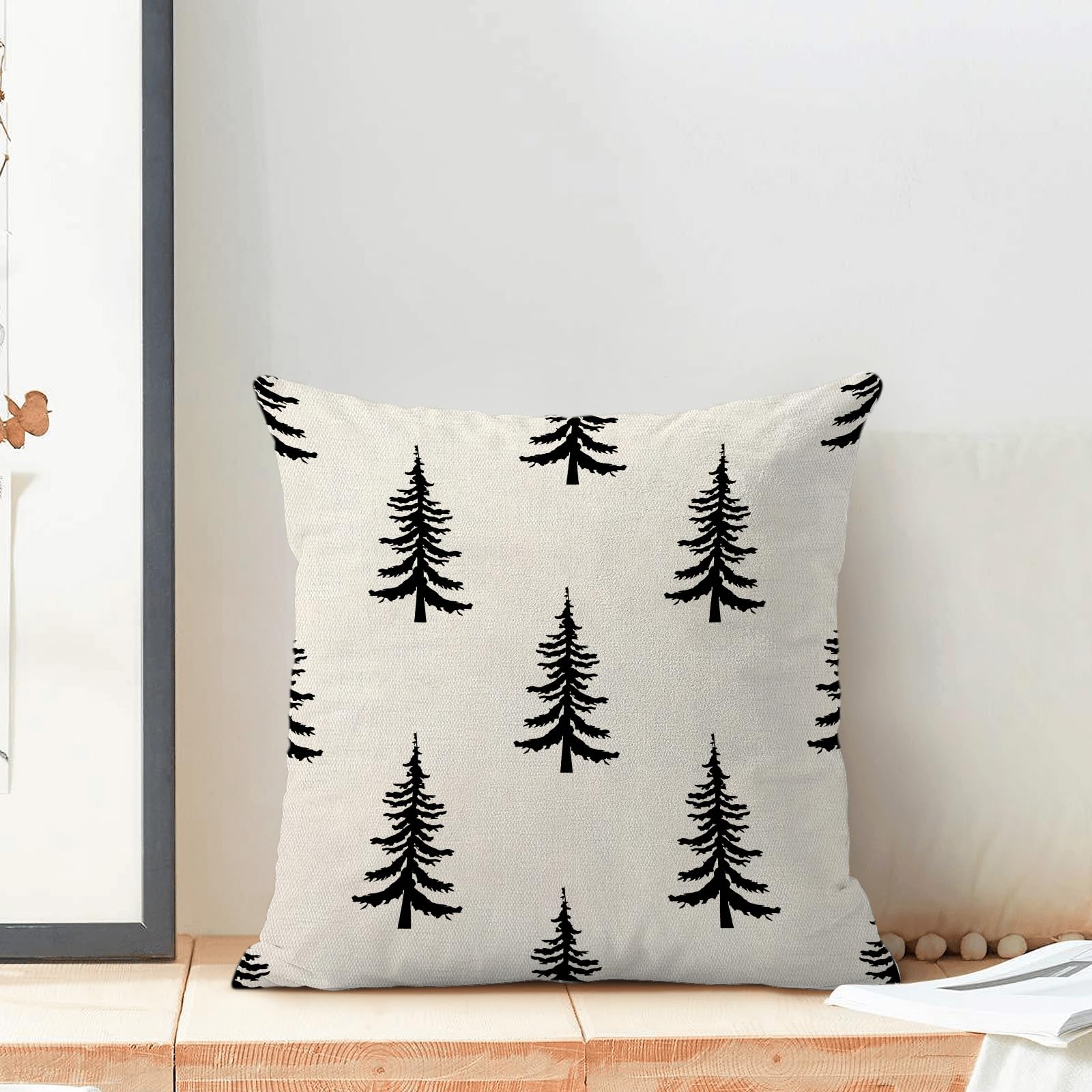 CXMEIFLY Christmas Pillow Covers 20x20 Inch Set of 2 White Black Christmas Tree Decor Throw Pillows Winter Xmas Holiday Outdoor Cushion Cases for Couch Bed Decorations