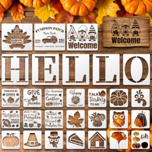 29pcs thanksgiving and fall stencils for painting on wood,pumpkin stencils, vinyl stencil reusable hello autumn drawing templates crafts for door porch hanger thanksgiving wreath home decor