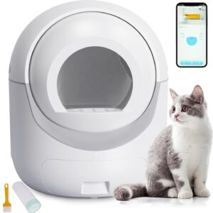 Self-Cleaning Cat Litter Box, New Model Anti-Pinch Automatic Box for Multiple Cats, Safety Large Cat Litter Box, WiFi-2.4G/APP Control, Smart Health Monitor, Easy Clean (White)