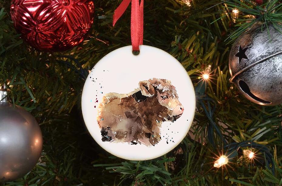 Highland Cow II Ceramic Circle Tree Decoration.Highland Cow Xmas Tree Decoration,Highland Cow Christmas Tree Ornament,Highland Cow Xmas Deco