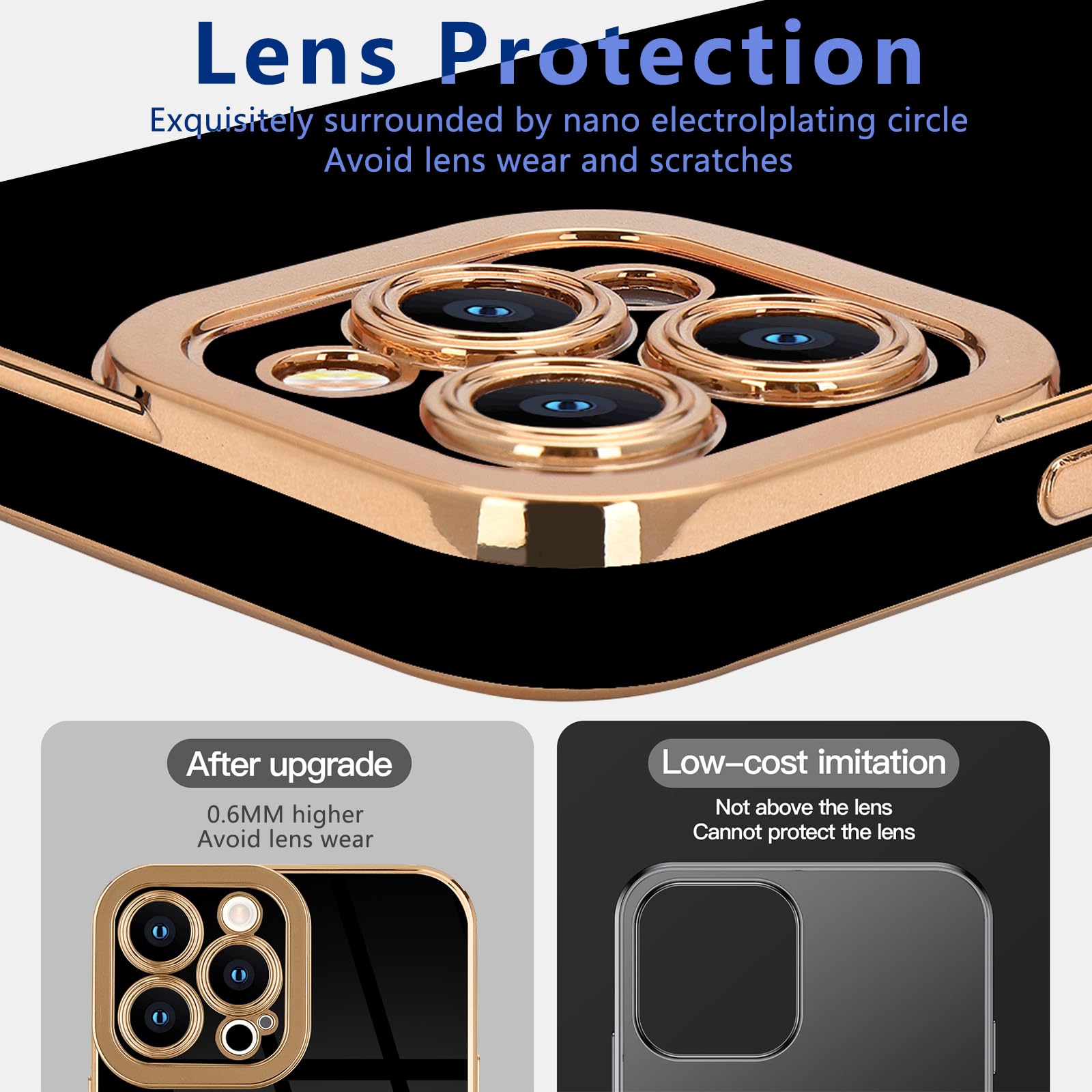 Lafunda Designed for iPhone 13 Pro Max Case, Luxury Plating Cases for Women Girls Cute Golden Edge Shockproof TPU Bumper Cover with Silicone Camera Protection Phone Case for iPhone 13 Pro Max, Black