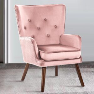 Bekrvio Velvet Accent Chair, Modern Wingback Armchair with High-Back, 4" Thick Seat Cushion, Velvet Upholstered Single Sofa Chair for Living Room Bedroom Reading Vanity Chair Club Arm Chair (Pink)