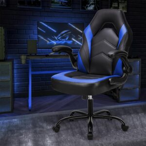 DUMOS Computer Gaming Home Office Chair - Ergonomic Big and Tall Desk with PU Leather Lumbar Support, Height Adjustable High Back Video Game with Flip-up Armrest, Swivel Wheels for Adults