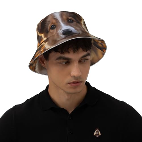 Reflective Bucket Hat Uv Protection Hat Fishing Hat Outdoor Summer Beach Sun Hat Unisex Trendy Dogs and Roses Prints