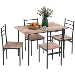 homcom 5 piece dining room table set for 4, space saving kitchen table and chairs, rectangle dining set with steel frame for breakfast nook