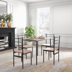 HOMCOM 5 Piece Dining Room Table Set for 4, Space Saving Kitchen Table and Chairs, Rectangle Dining Set with Steel Frame for Breakfast Nook