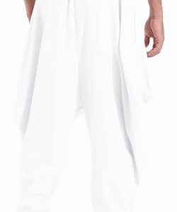 perdontoo Mens Baggy Harem Pants Elastic Waist Hippie Anime Pant Japanese Drop Crotch Trousers (32, White)